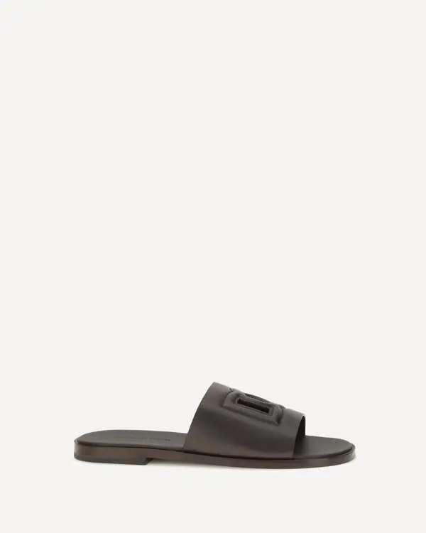 Dolce & Gabbana Embossed Logo Slide Sandals - Brown