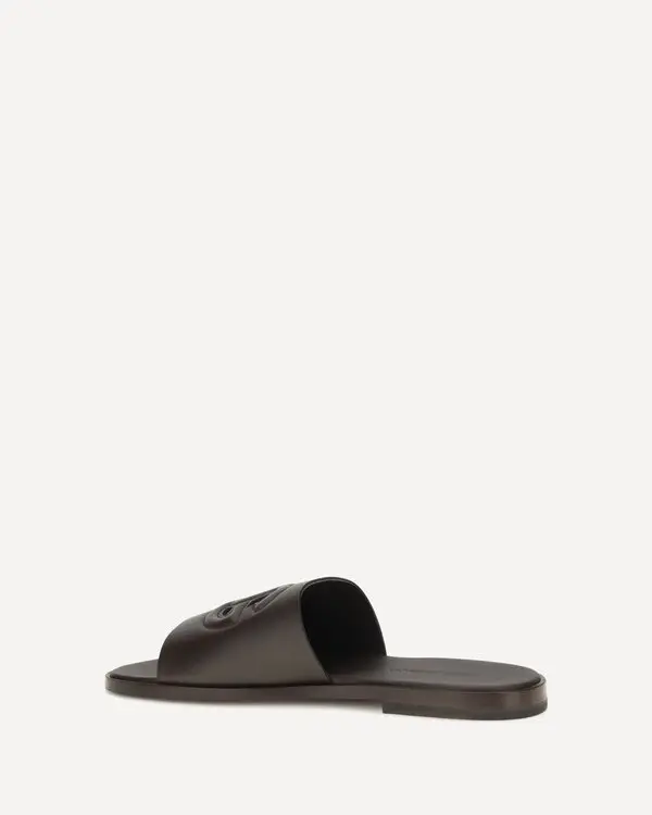 Dolce & Gabbana Embossed Logo Slide Sandals - Brown