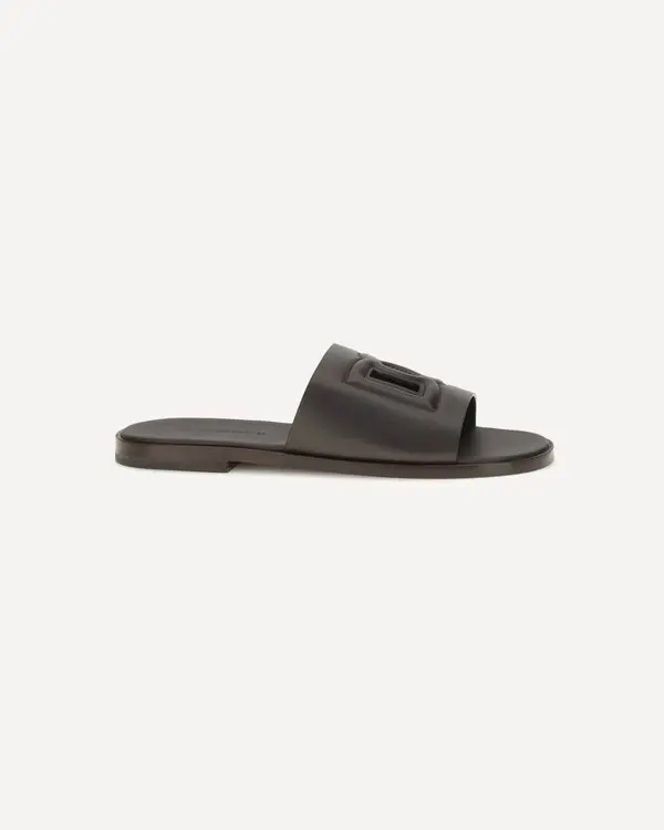 Dolce & Gabbana Embossed Logo Slide Sandals - Brown