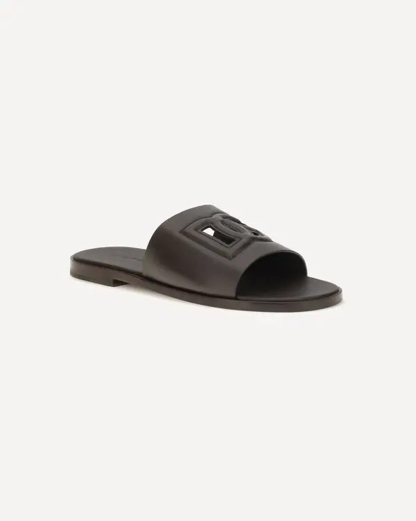 Dolce & Gabbana Embossed Logo Slide Sandals - Brown
