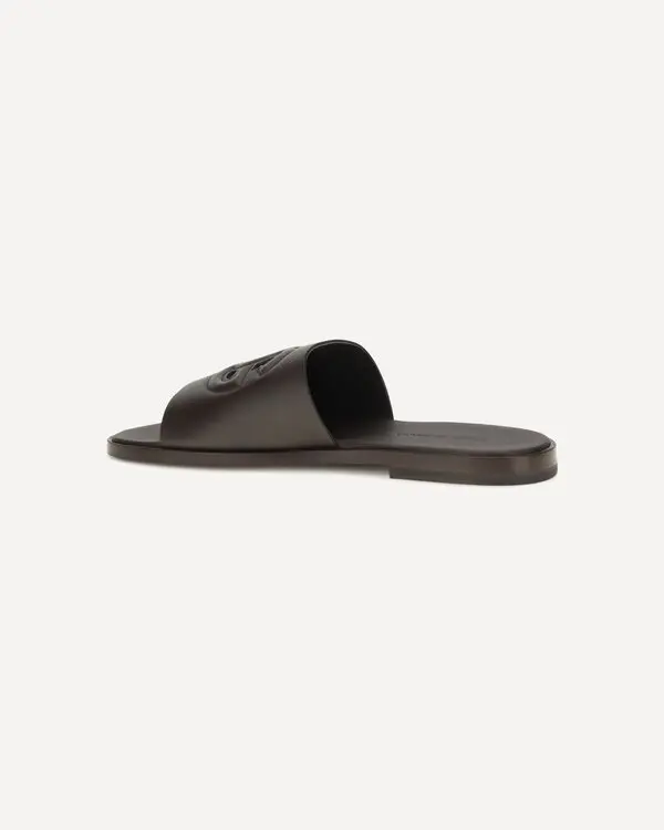Dolce & Gabbana Embossed Logo Slide Sandals - Brown
