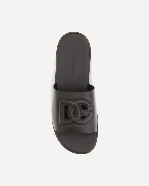 Dolce & Gabbana Embossed Logo Slide Sandals - Brown