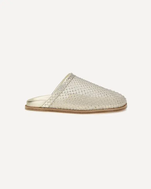 FORTE_FORTE Embellished Mesh Sabot - Silver