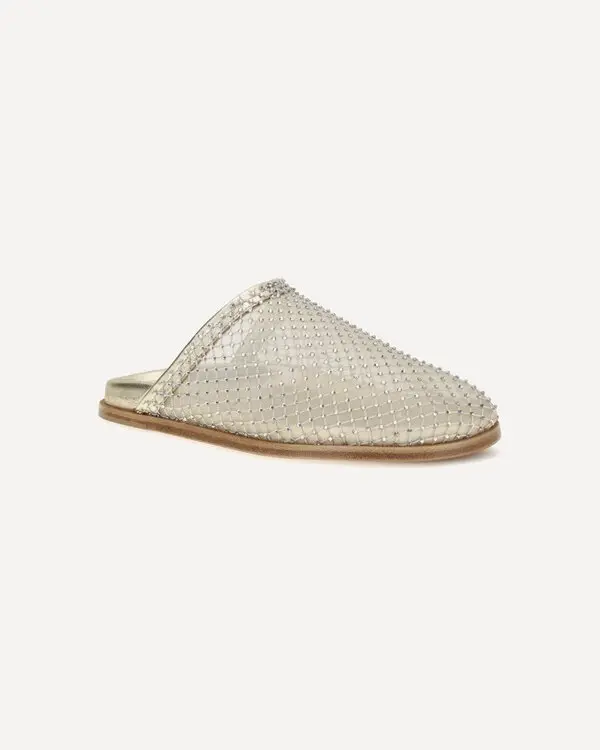 FORTE_FORTE Embellished Mesh Sabot - Silver