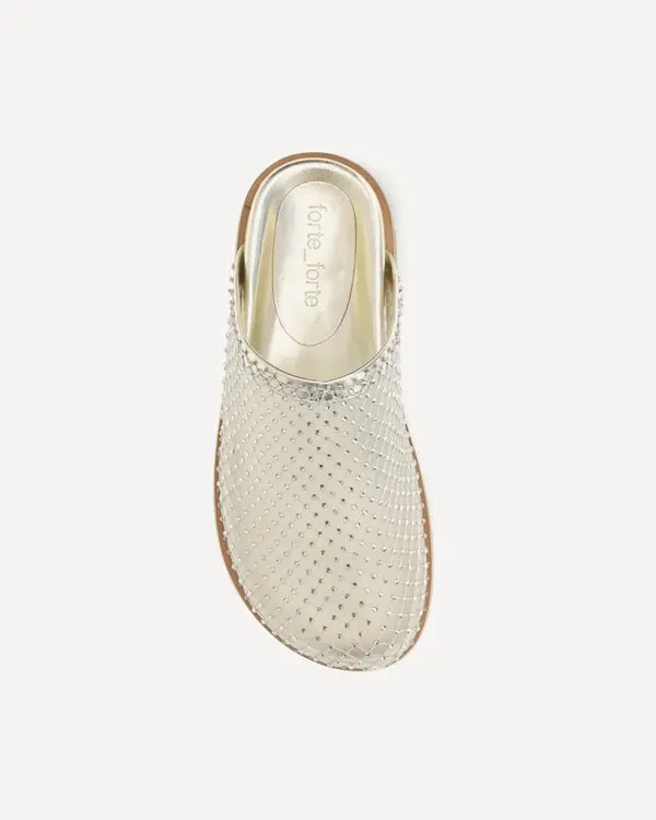 FORTE_FORTE Embellished Mesh Sabot - Silver