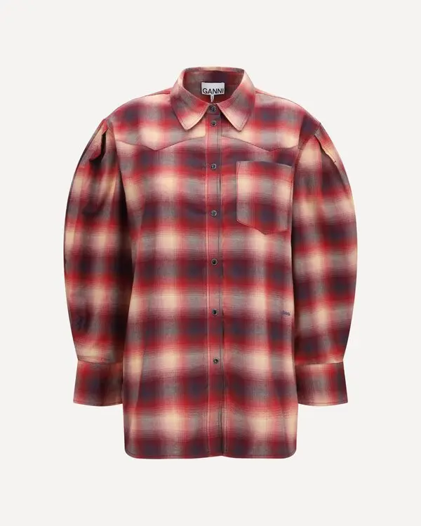 GANNI Cotton Flannel Check Shirt - Multicolour