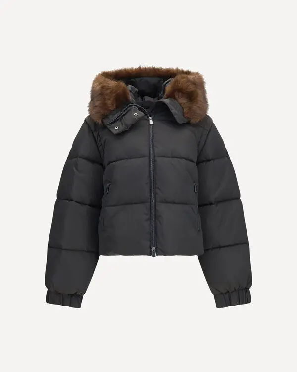 Pinko Godetia Padded Down Jacket With Faux Fur - Brown