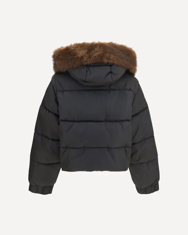 Pinko Godetia Padded Down Jacket With Faux Fur Trim