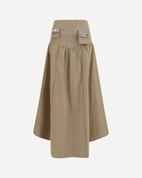 GANNI Corset Detail And Ruched Midi Skirt - Beige