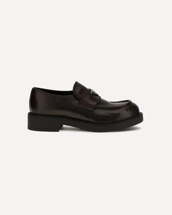 Prada Brushed Leather Loafers With Triangle Logo