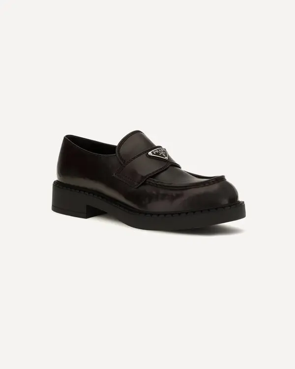 Prada Brushed Leather Loafers With Triangle Logo