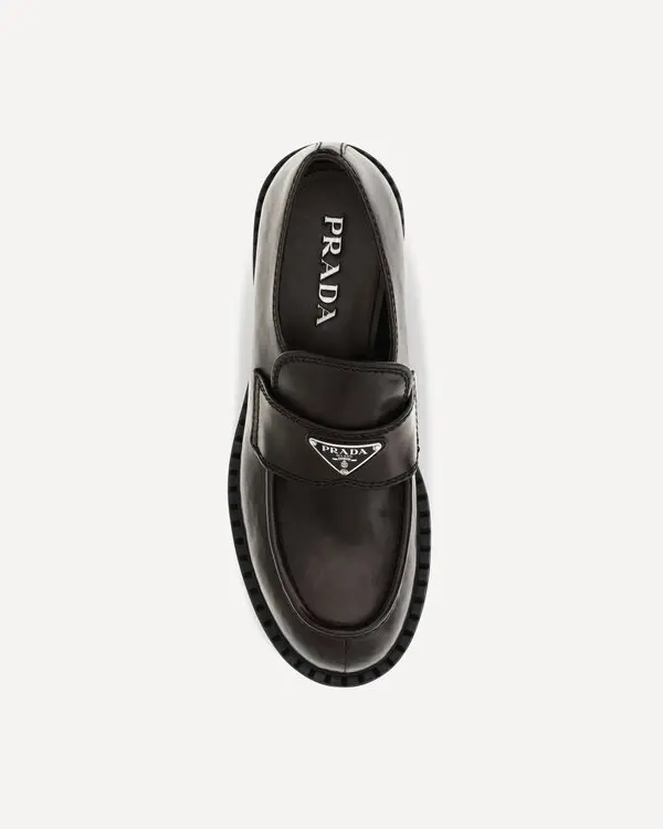 Prada Brushed Leather Loafers With Triangle Logo