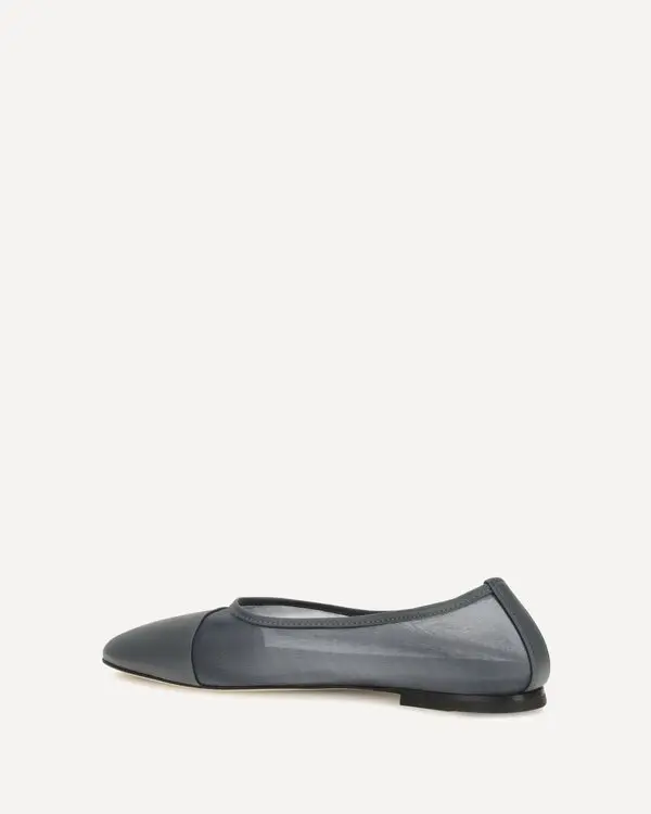 Dear Frances Gala Mesh Ballerinas With Leather Trim - Grey