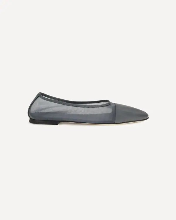 Dear Frances Gala Mesh Ballerinas With Leather Trim - Grey