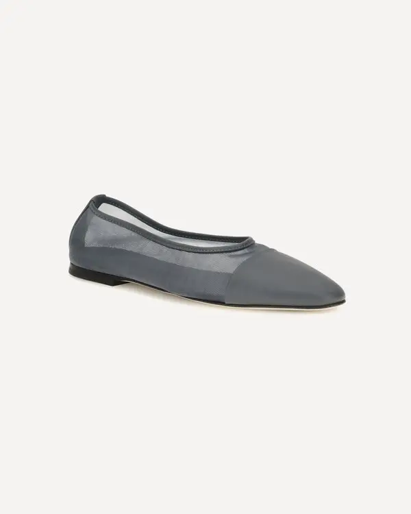 Dear Frances Gala Mesh Ballerinas With Leather Trim - Grey