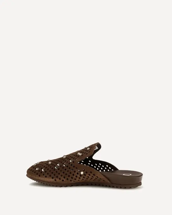 PEDRO GARCIA Braidy Suede Mules With Rhinestone Embellishments - Brown