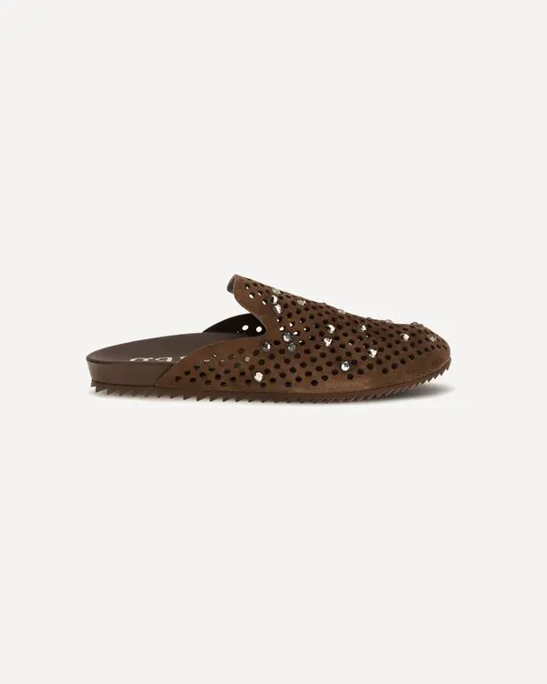 PEDRO GARCIA Braidy Suede Mules With Rhinestone Embellishments - Brown