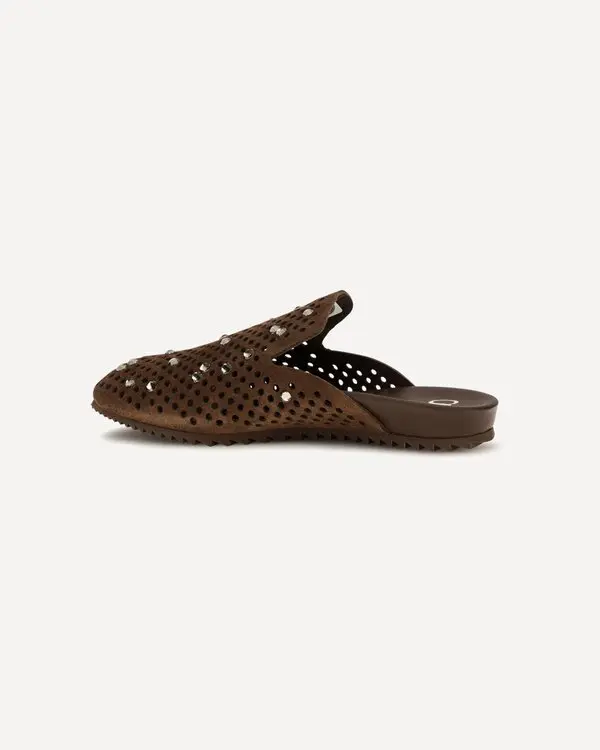 PEDRO GARCIA Braidy Suede Mules With Rhinestone Embellishments - Brown
