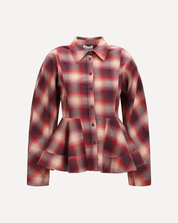 GANNI Peplum Flannel Shirt - Multicolour