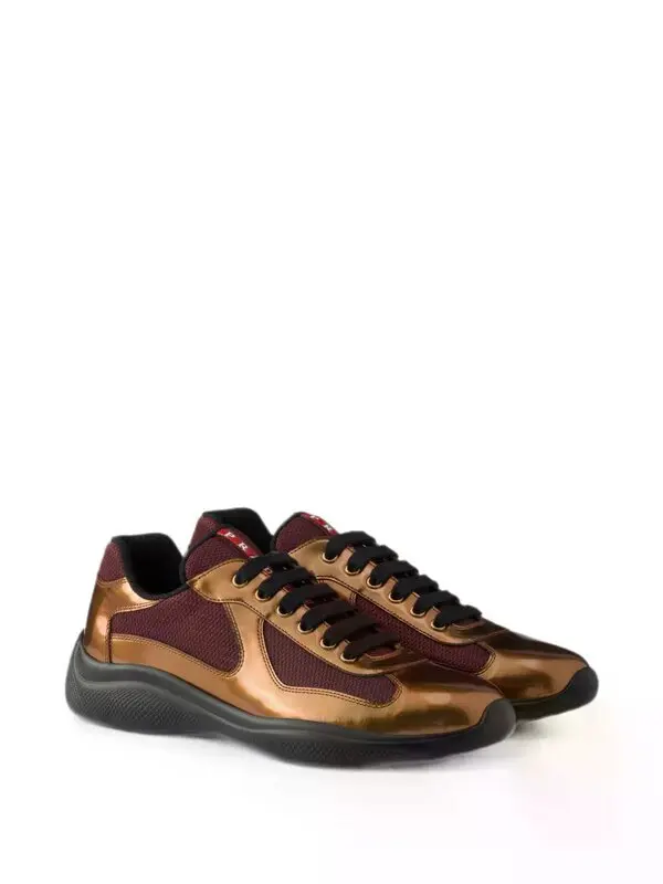 Prada America's Cup Metallic Leather And Bike Fabric Sneakers - Brown