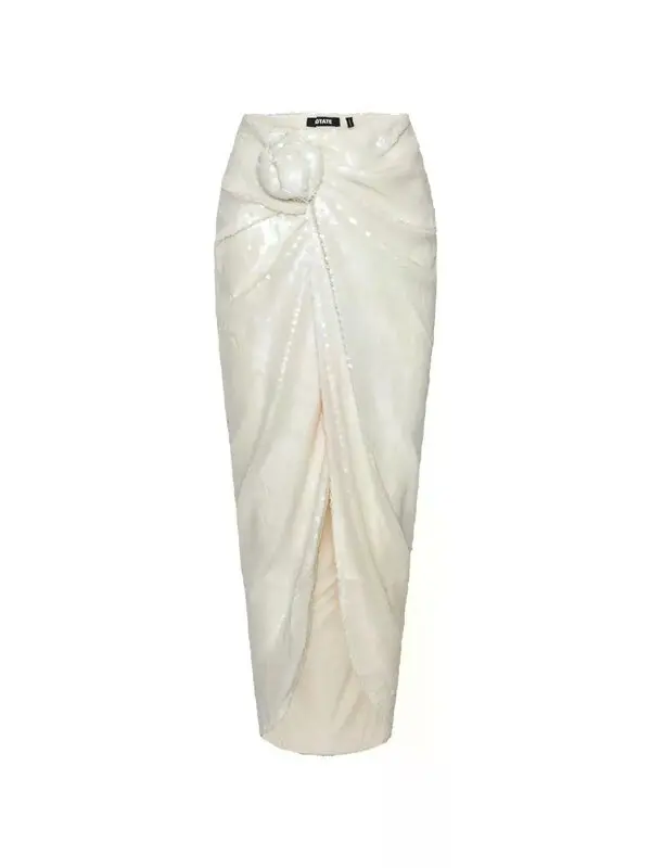 ROTATE BY BIRGER CHRISTENSEN Sequined Knot Midi Skirt - Neutrals