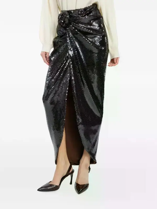 ROTATE BY BIRGER CHRISTENSEN Sequined Draped Midi Skirt With Knot Detail And Slit