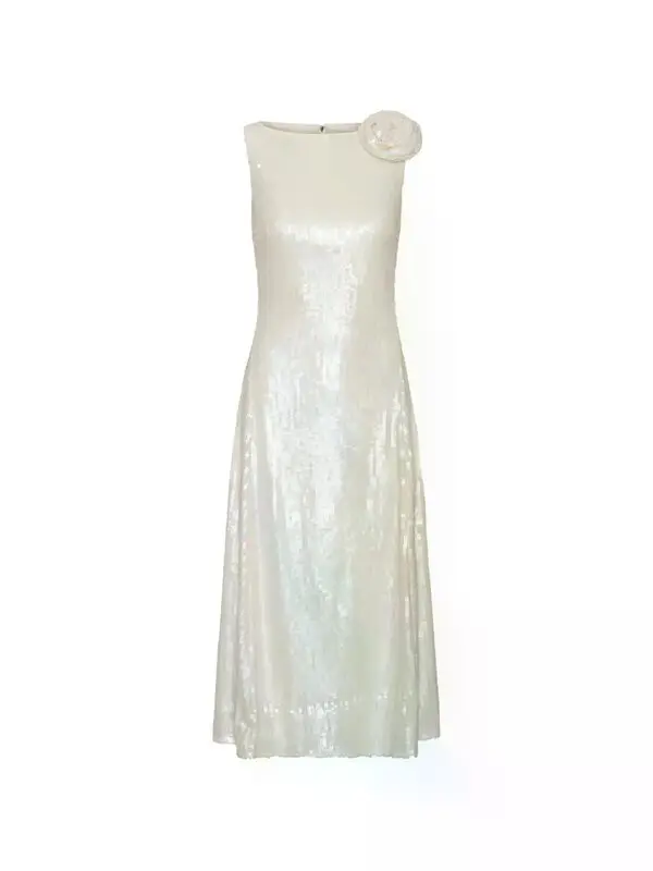 ROTATE BY BIRGER CHRISTENSEN Sequined Midi Flared Dress - White