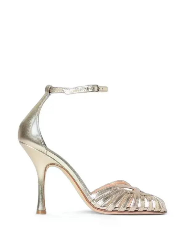 ANNA F. Laminated Leather Cage Sandals