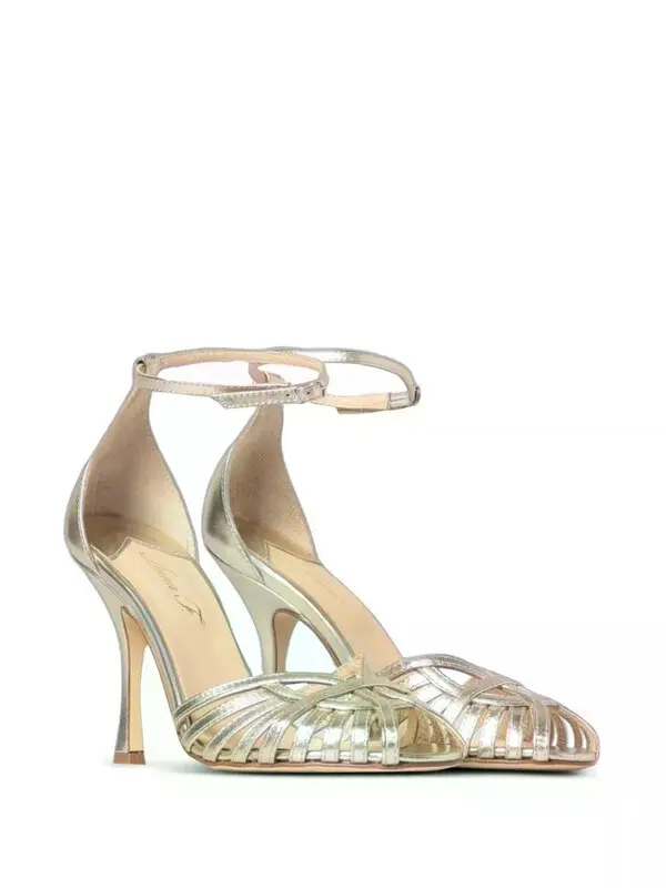 ANNA F. Laminated Leather Cage Sandals