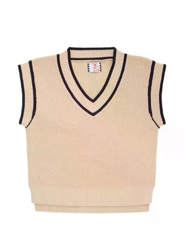 SON OF THE CHEESE Stripe-trim V-neck Vest - Neutrals