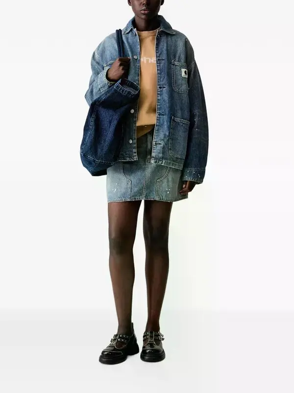Carhartt Work In Progress Paint-splatter Denim Skirt - Blue