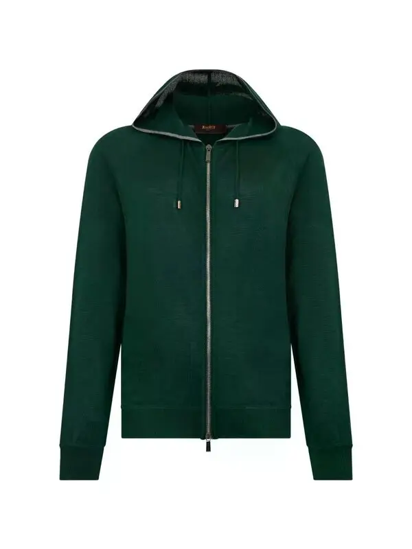 MOORER Zip-up Knit Hoodie - Green