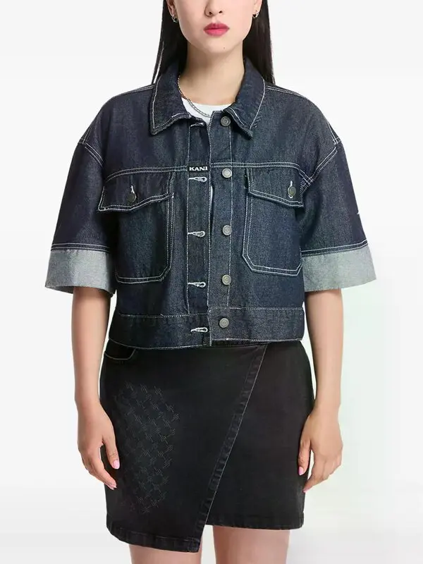 KARL KANI Cropped Denim Shirt With Contrast Stitching