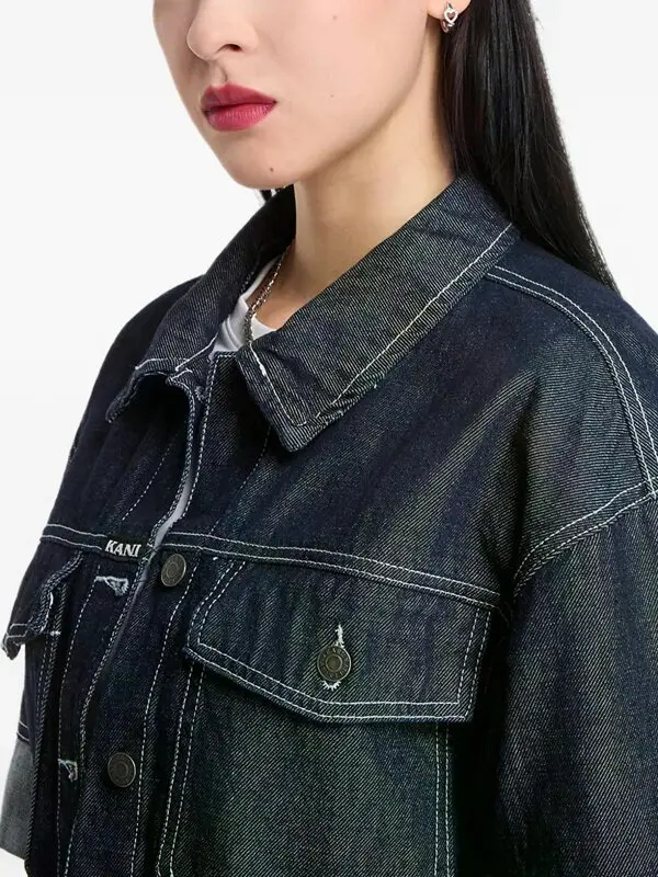 KARL KANI Cropped Denim Shirt With Contrast Stitching