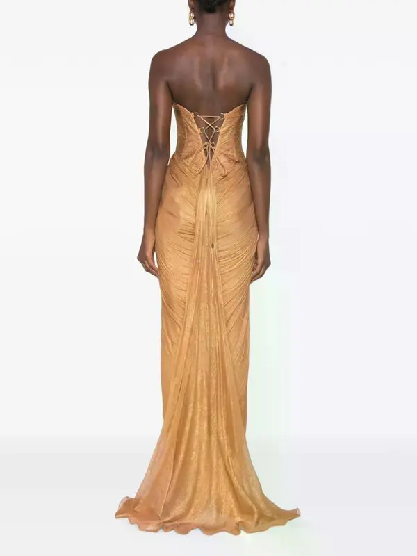 MARIA LUCIA HOHAN Salima Pleated Strapless Maxi Dress - Gold