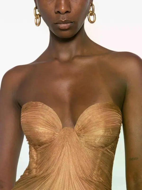 MARIA LUCIA HOHAN Salima Pleated Strapless Maxi Dress - Gold