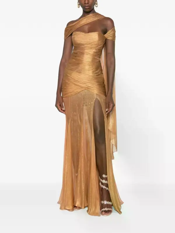 MARIA LUCIA HOHAN Marimar Pleated Strapless Maxi Dress - Gold