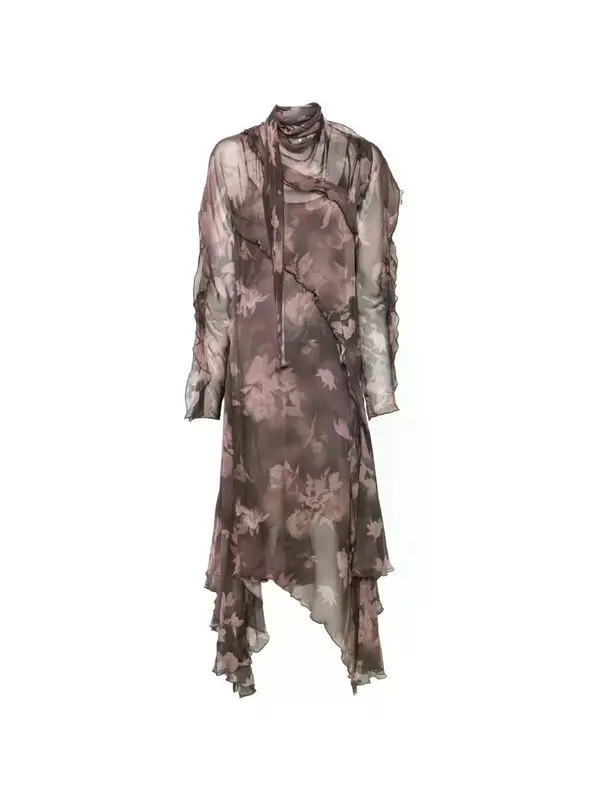 DIESEL® Floral Print Ruffled Midi Dress - Brown