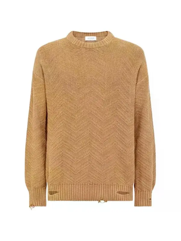 LANEUS Chevron-knit Distressed Sweater