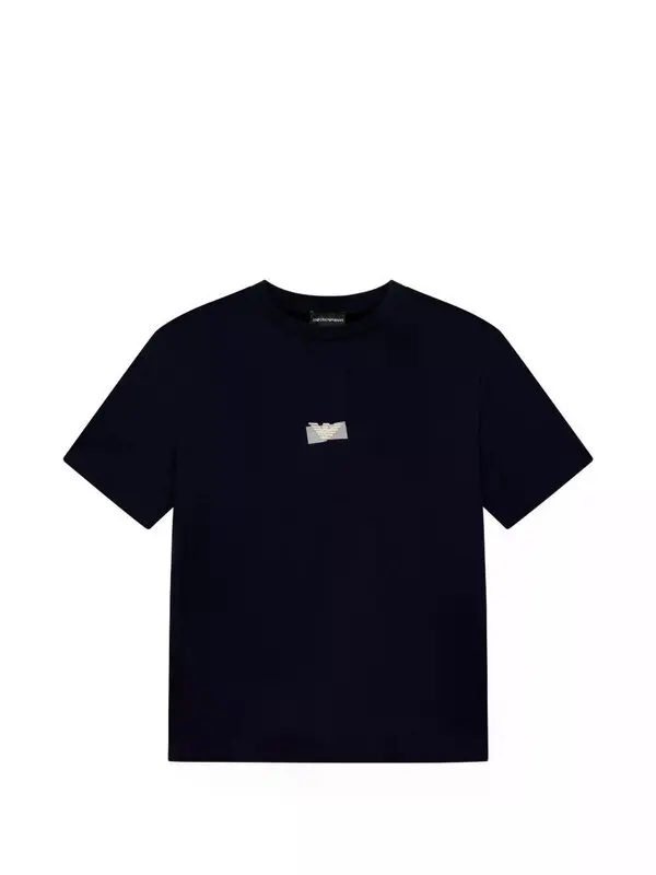 Emporio Armani Jersey T-shirt In Lyocell Blend With Embossed Eagle And Logo Print - Blue