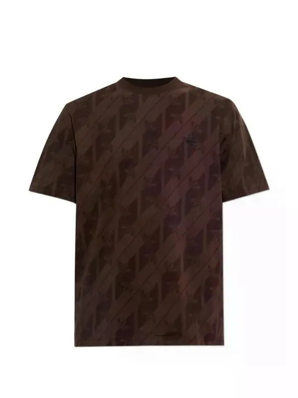 Adidas Monogram-print Logo-patch T-shirt - Brown