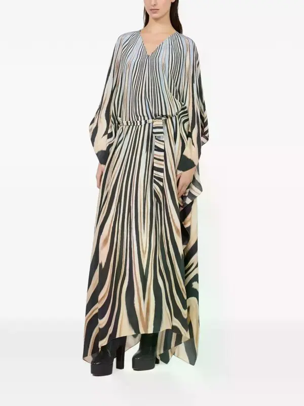 Roberto Cavalli Zebra Print V-neck Maxi Dress