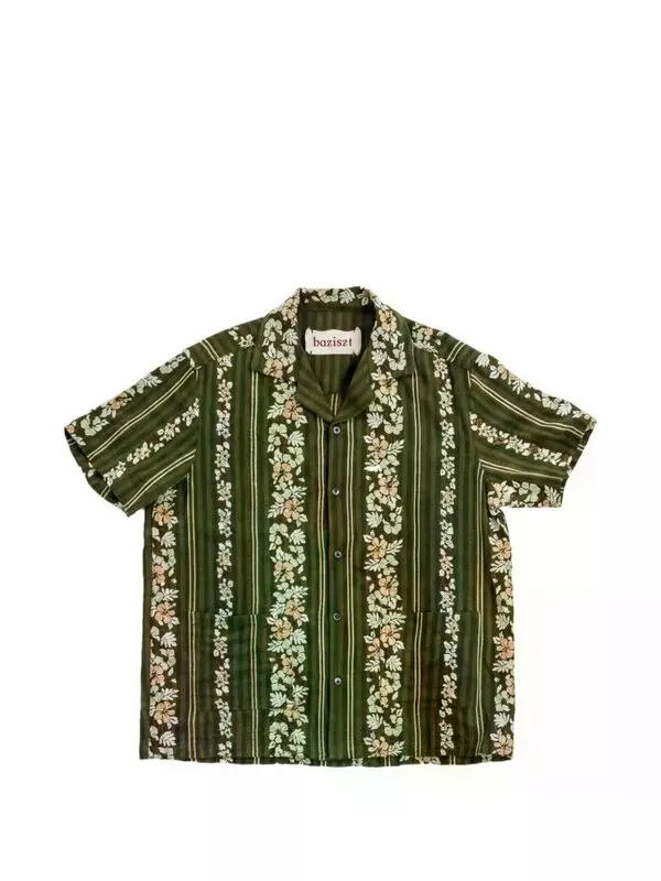 BAZISZT Verve Floral-print Striped Shirt - Green