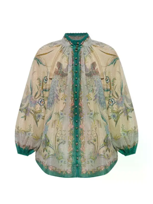 Zimmermann Indra Billow Floral-print Shirt - Neutrals