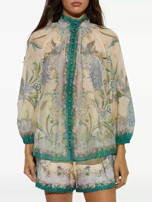 Zimmermann Indra Billow Floral-print Shirt - Neutrals