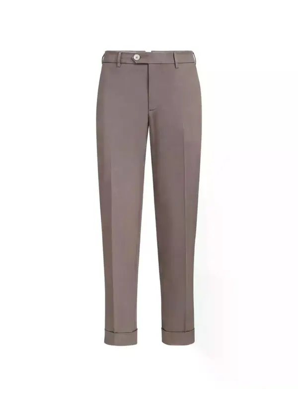 Brunello Cucinelli Italia Fit Pressed-crease Turn-up Cotton Trousers - Brown