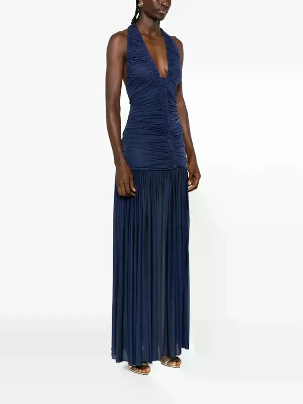 Christopher Esber Orion Ruched V-neck Maxi Dress - Blue