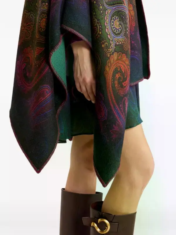 Etro Reversible Wool Cape With Degradé Paisley Motif - Green