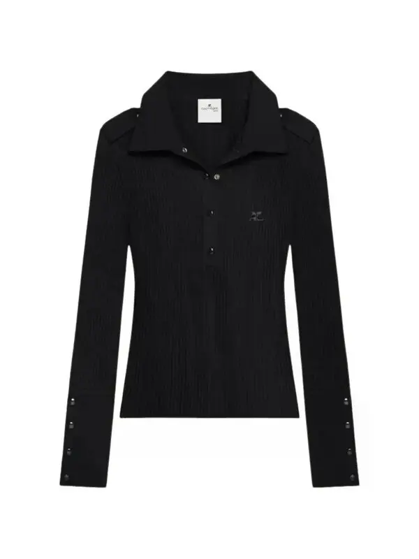 COURREGES Rib-knit Logo-detail Polo Shirt - Black