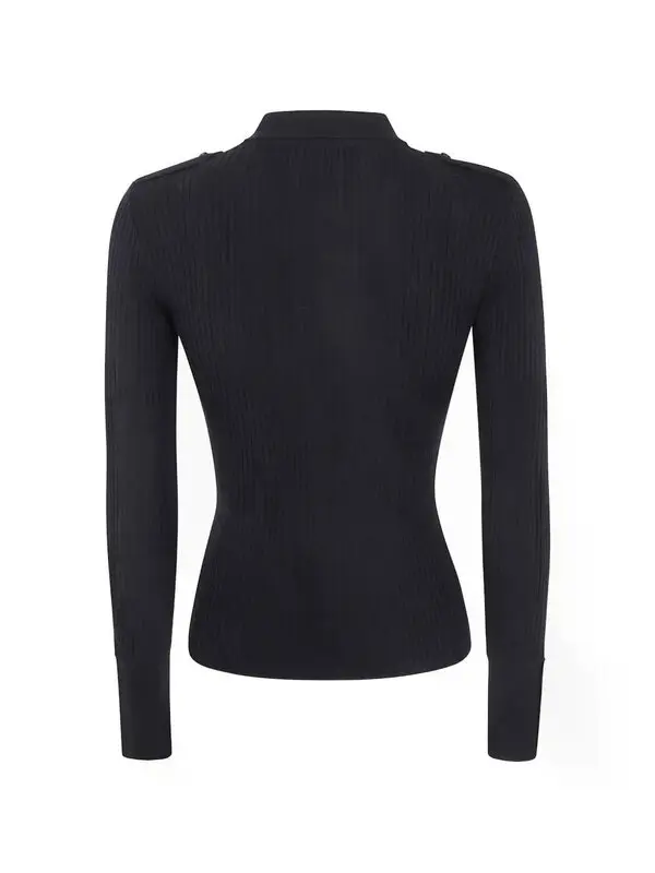 COURREGES Ribbed Knit Polo With Buttoned Collar And Sleeves - Black